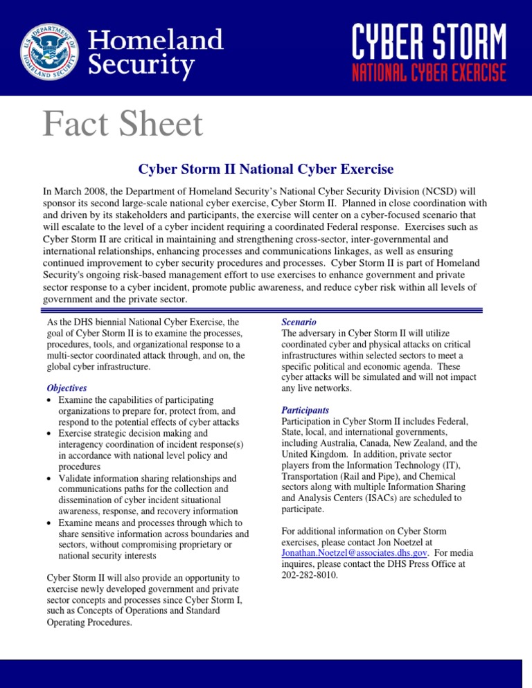 Cyber Storm II Fact Sheet 20070319 v00 (Final) 1 | PDF | Cyberwarfare ...