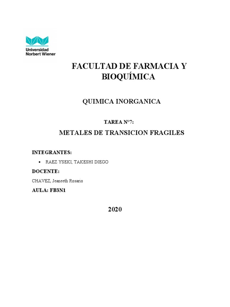 Propiedades y usos de los metales de transición frágiles | PDF ...