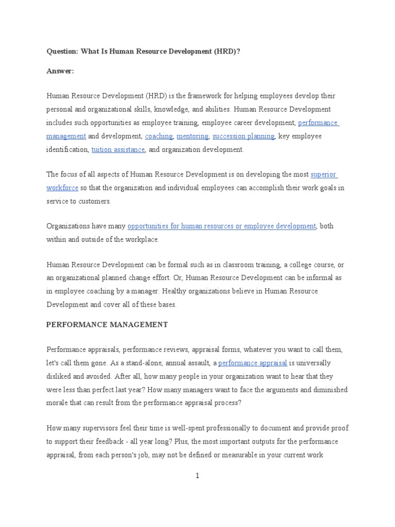 Question: What Is Human Resource Development (HRD) ? Answer | PDF ...