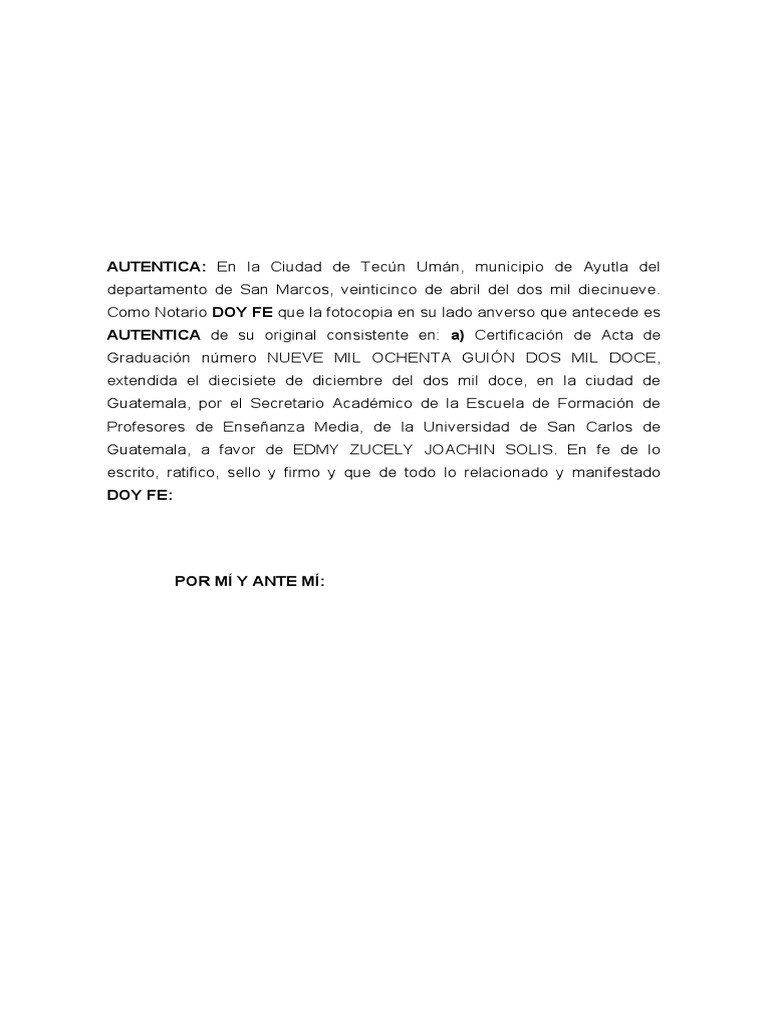 AUTENTICA Acta de Graduación Usac | PDF