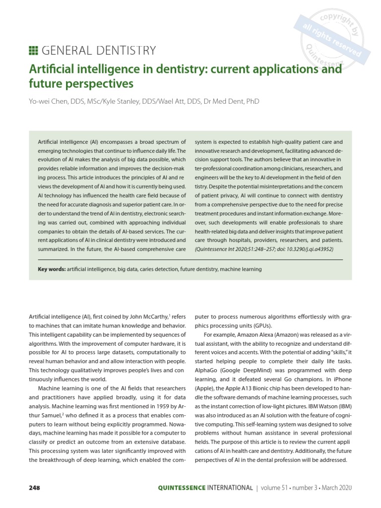 Artificial Intelligence in Dentistry: Current Applications and Future ...