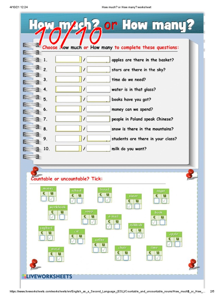 How Much - or How Many - Worksheet | PDF