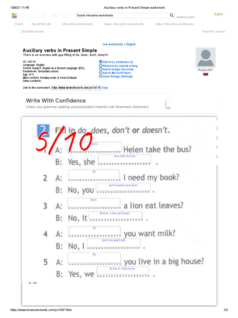Auxiliary Verbs in the Present Simple: An Interactive Worksheet for ...