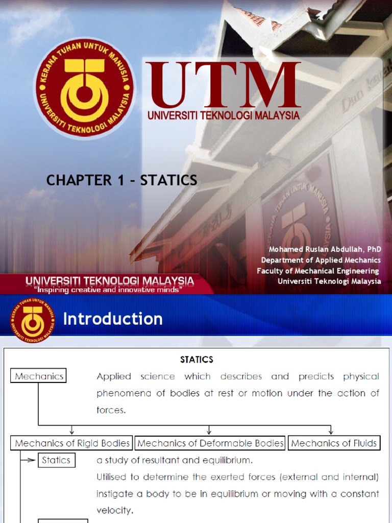 Chapter 1 - Statics: Universiti Teknologi Malaysia | PDF | Force | Mechanical Engineering