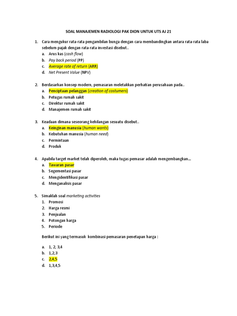 Soal Manajemen Radiologi Pak Dion Untuk Uts Aj 21 | PDF