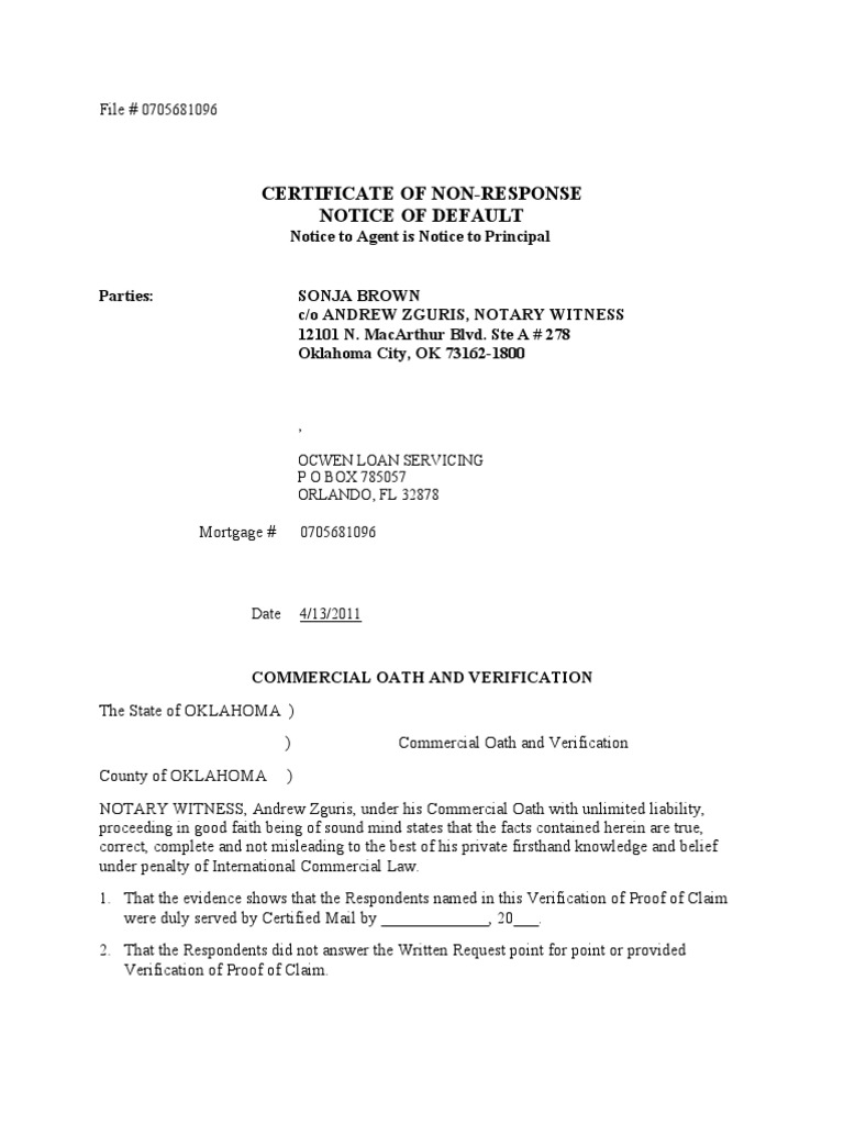 Certificate of Non-Response Notice | PDF | Law