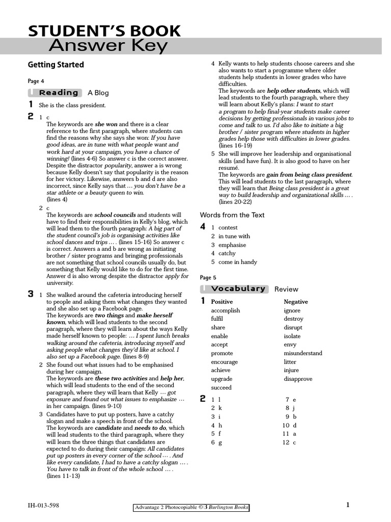 Answer Key: Student'S Book | PDF | Blog | Adverb