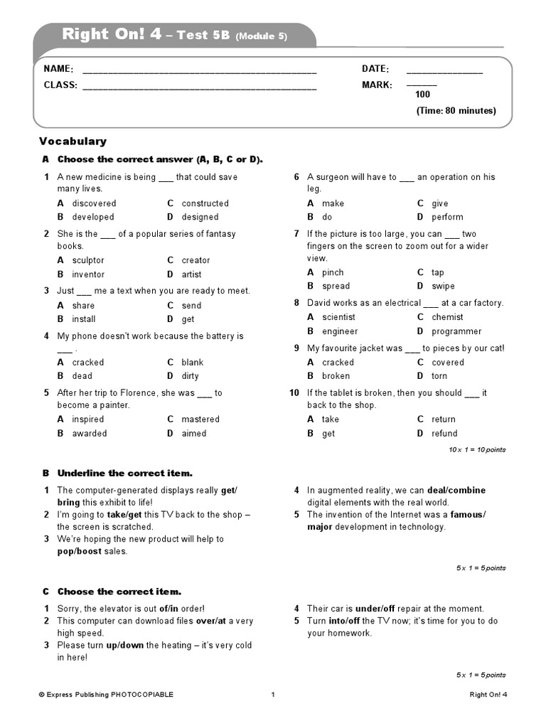 15 Right On 4 - Test 5B - Mod 5 | PDF | Robot | Robotics