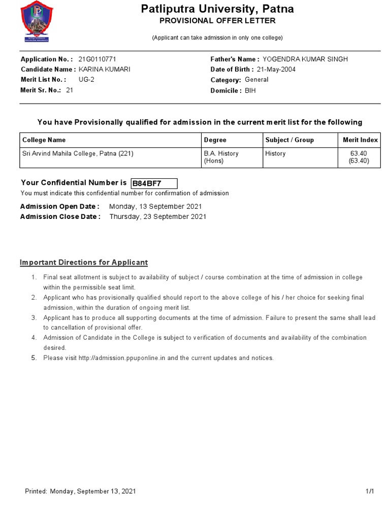 Provisional Offer 21G0110771 | PDF