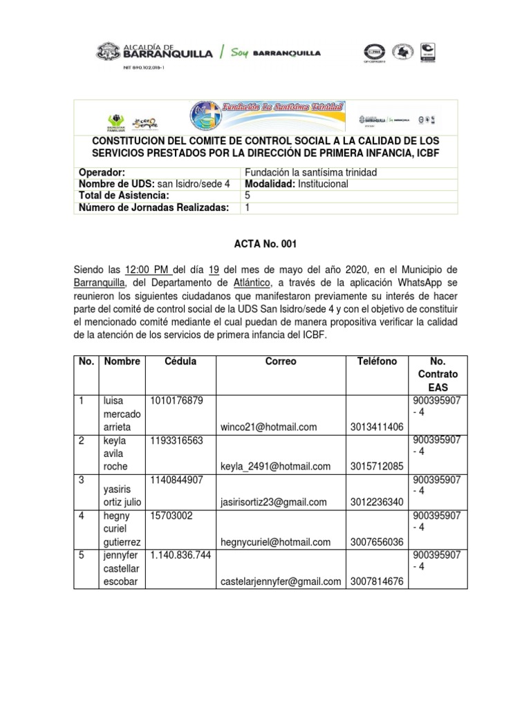 Acta de Conformación Comite Control Social | PDF