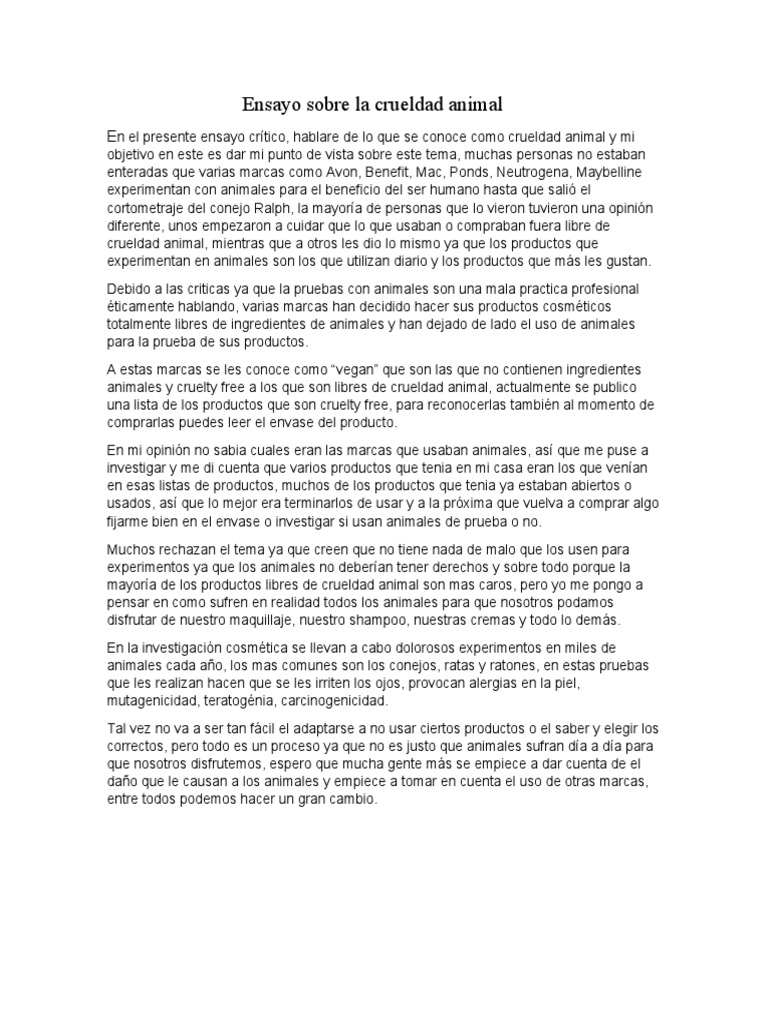 Ensayo de La Crueldad Animal | PDF