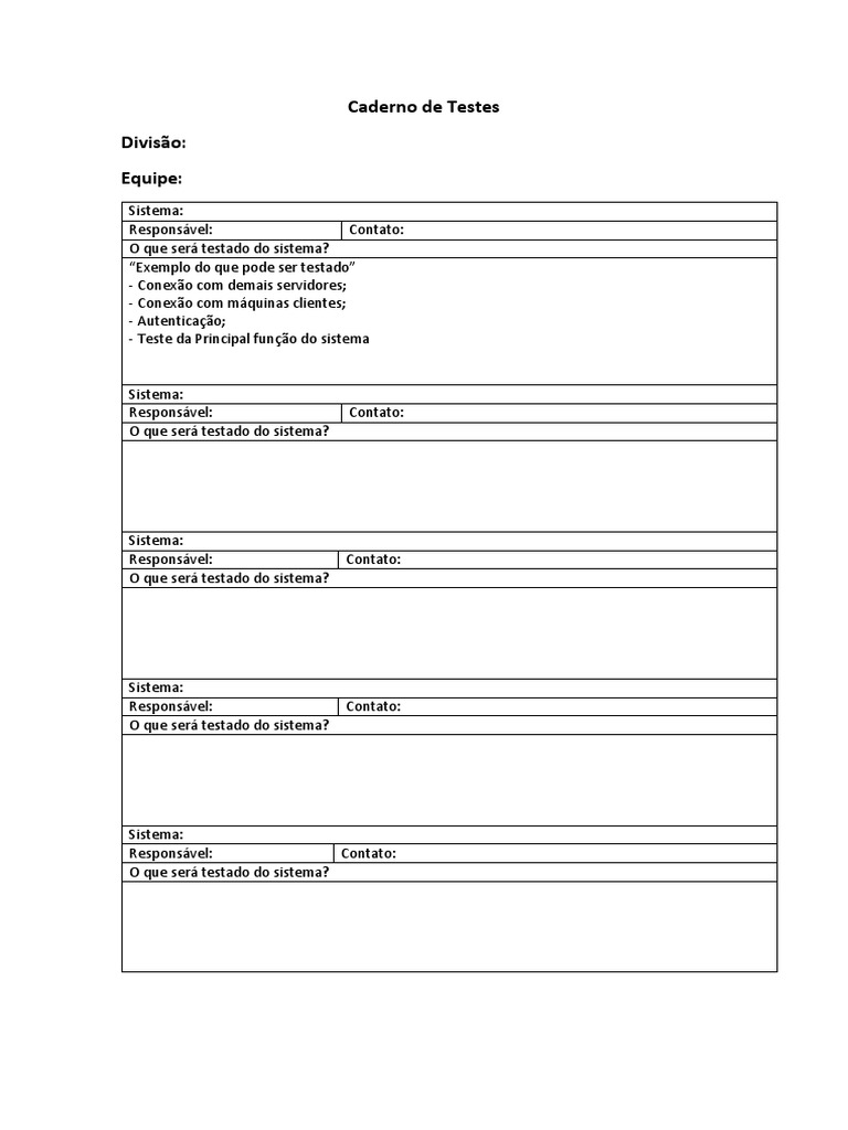 Caderno de Testes | PDF