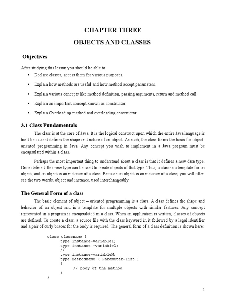 Objects And Classes Chapter Pdf Class Computer Programming Programming