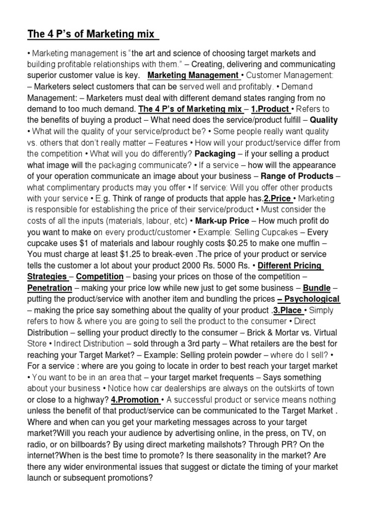 The 4 P's of Marketing Mix - 1.product - Refers To | PDF | Marketing ...