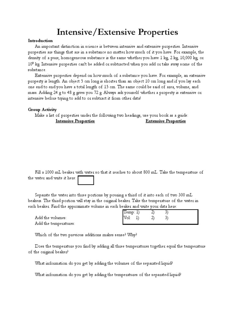 Intensive vs Extensive Properties Explained | PDF