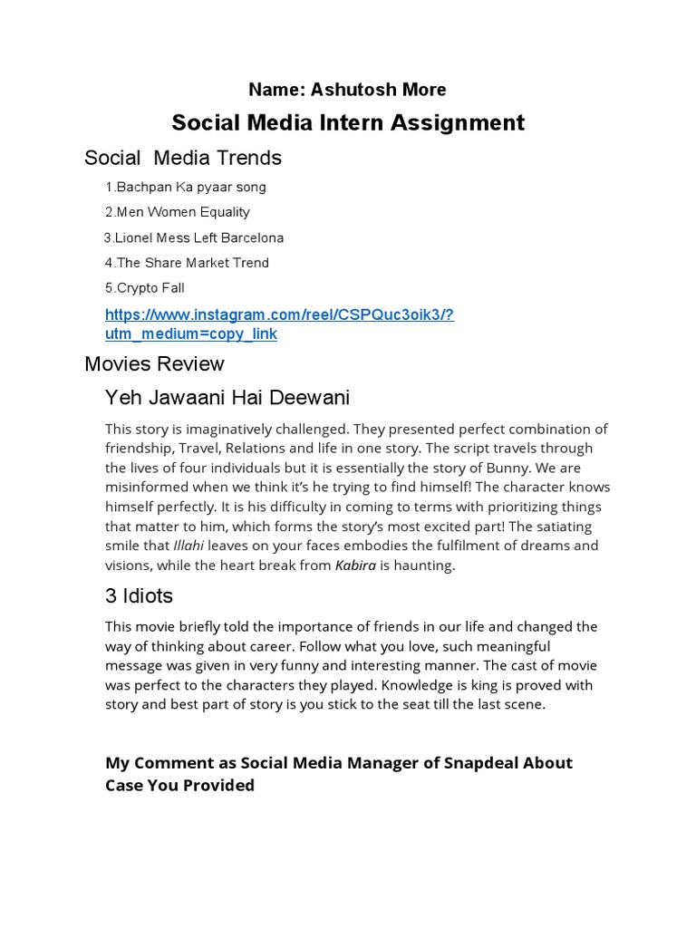 Social Media Intern Assignment | Download Free PDF | Popular Culture ...