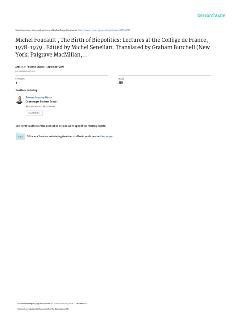 1979 Michel Foucault, The Birth of Biopolitics | PDF | Michel Foucault ...