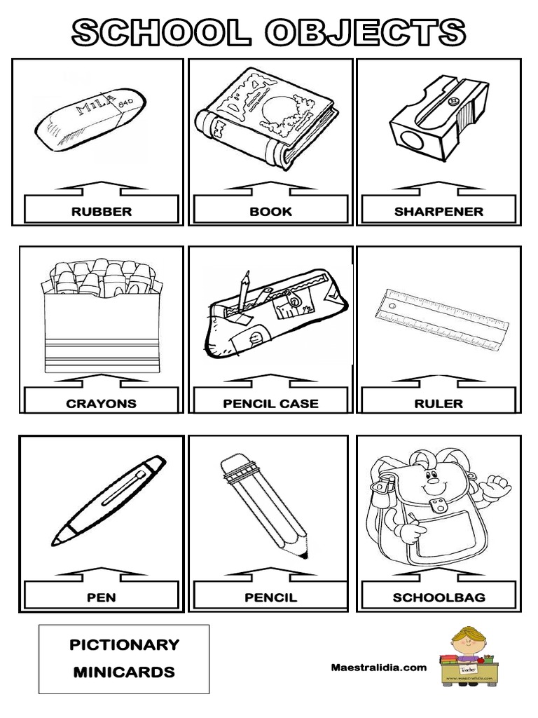 School Objects and Activities Worksheet | PDF | Pencil | Stationery