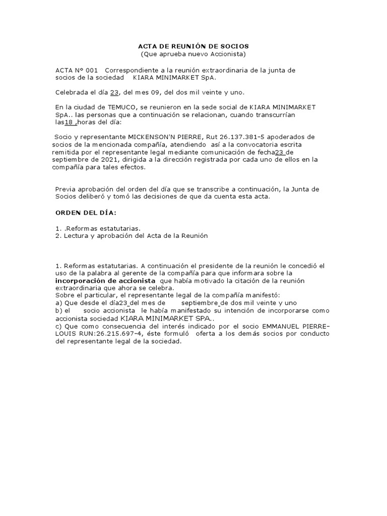Acta de Reunion de Socios | PDF | Gobierno