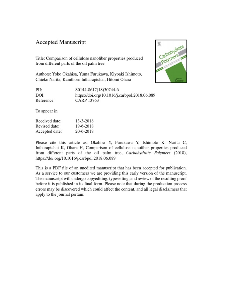 Cellulose Nanofiber Properties from Oil Palm | PDF | Cellulose ...