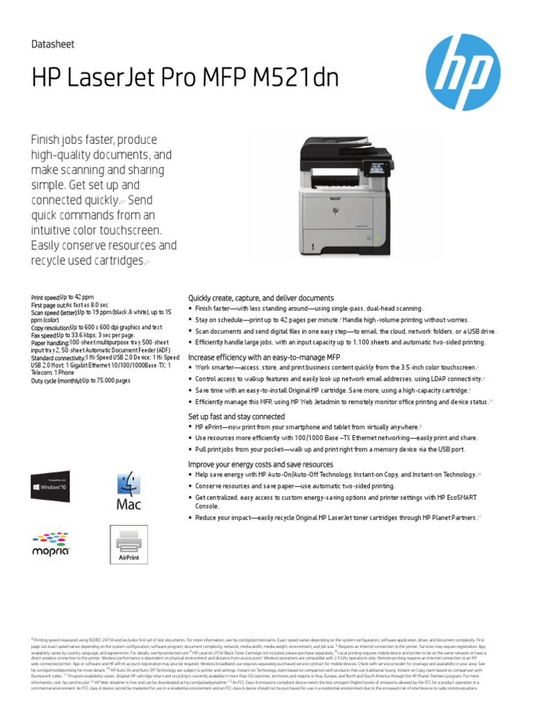 HP Laserjet Pro MFP M521Dn: Datasheet | PDF | Image Scanner | 64 Bit ...