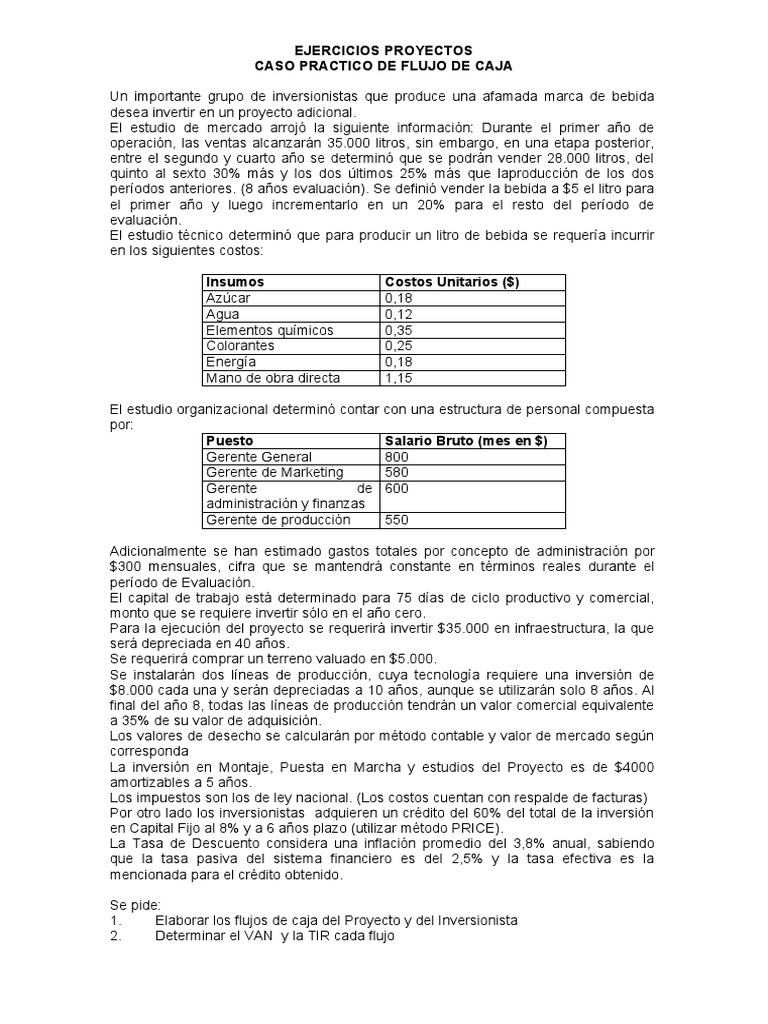 Ejercicios Proyectos | PDF | Inversiones | Flujo de caja descontado