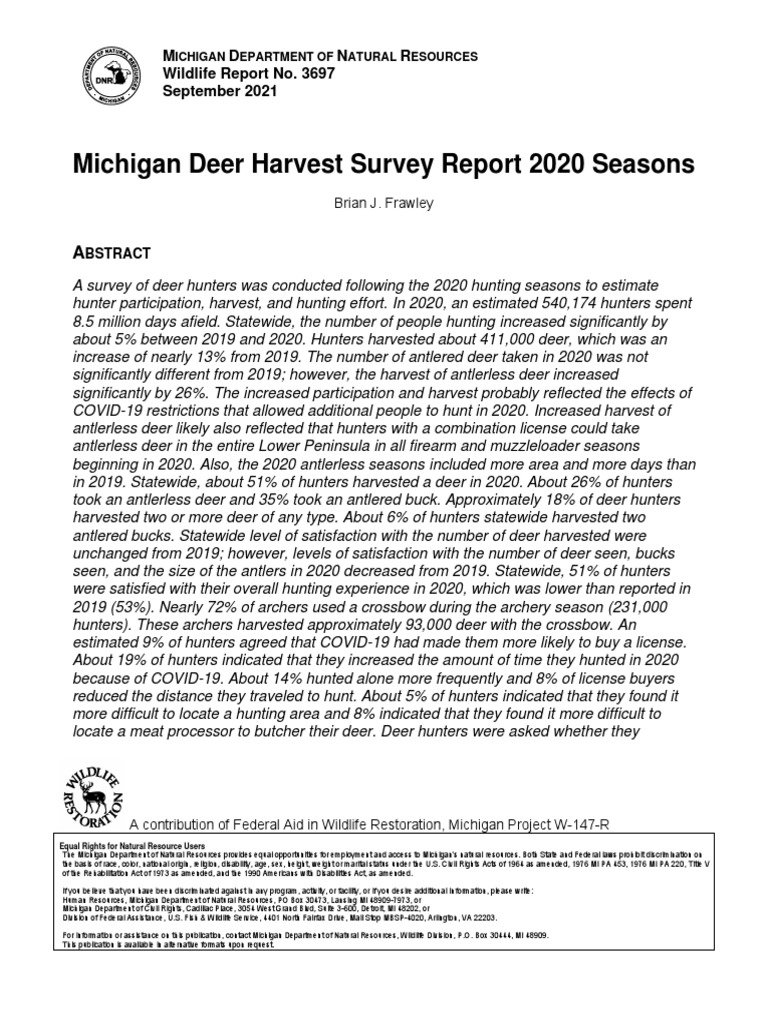 Michigan Deer Harvest Report 2020 | Download Free PDF | Hunting | White ...