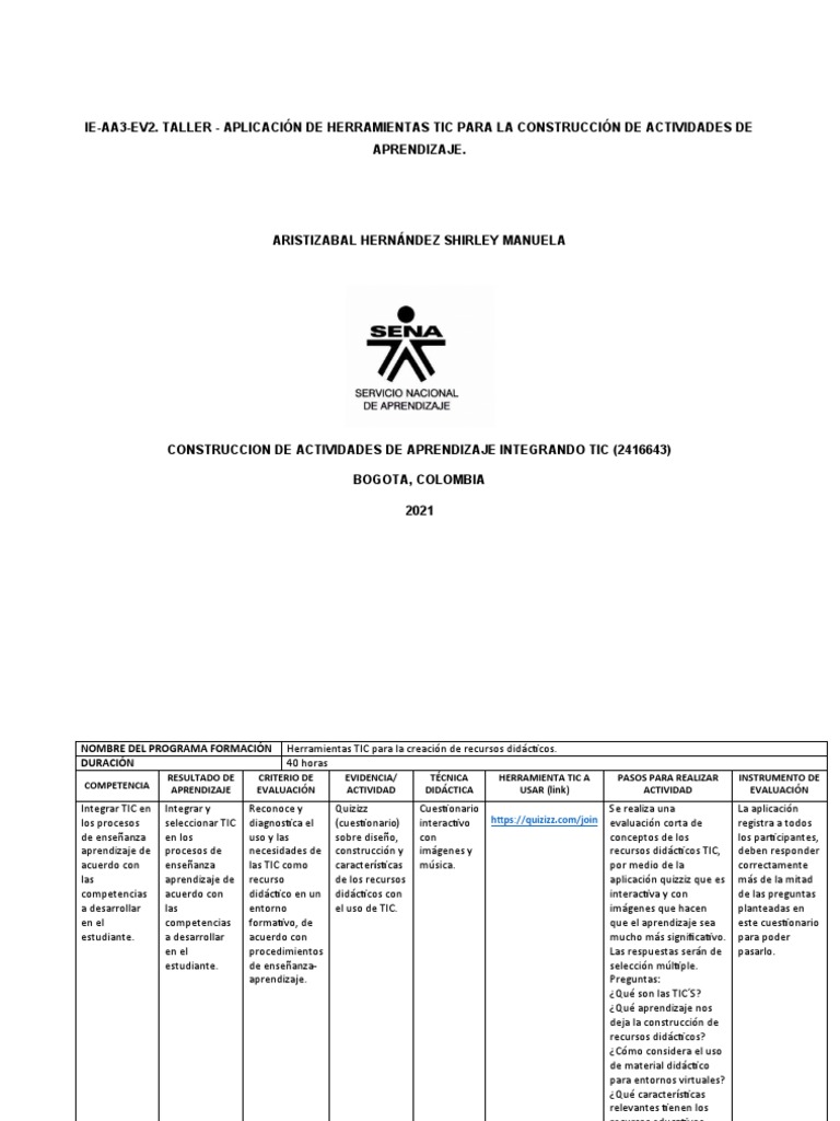 IE-AA3-EV2. Taller - Aplicación de herramientas TIC para la construcción | PDF | Evaluación ...