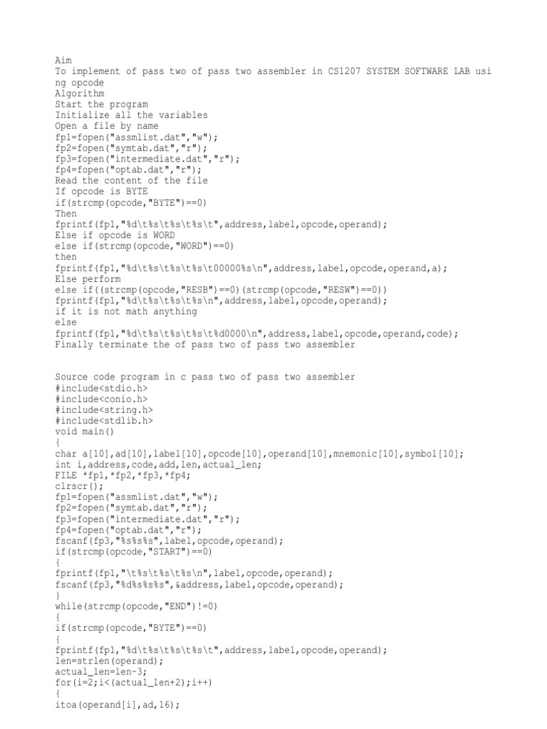 Pass2 of Assembler | PDF | Assembly Language | Computer Architecture