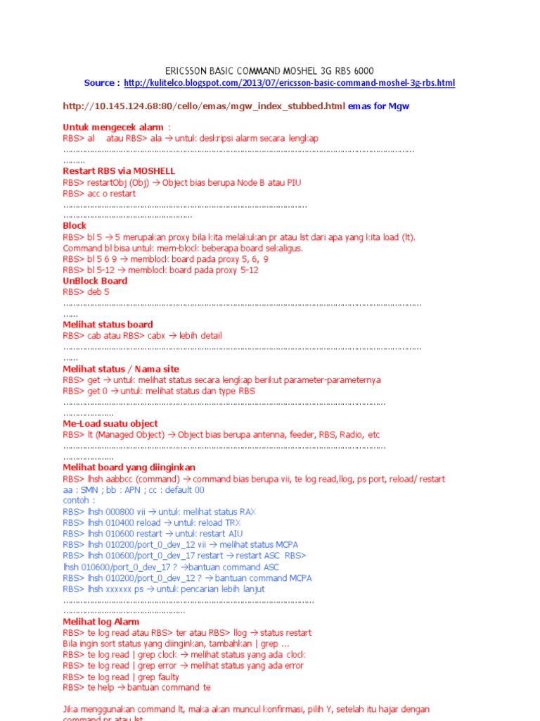 Ericsson Basic Command Moshel 3g Rbs 6000pdf | PDF