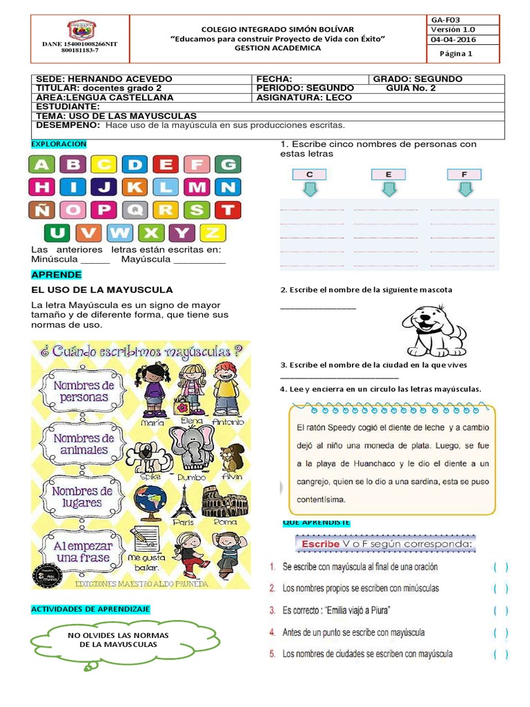 2do Leco Guia2 Las Mayusculas 2P | PDF