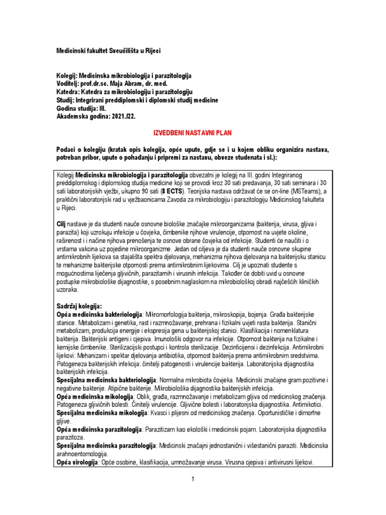 Medicinska Mikrobiologija I Parazitologija | PDF