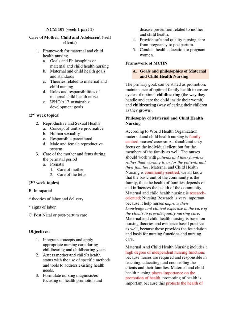 Maternal and Child Health Nursing Overview | PDF | Millennium ...