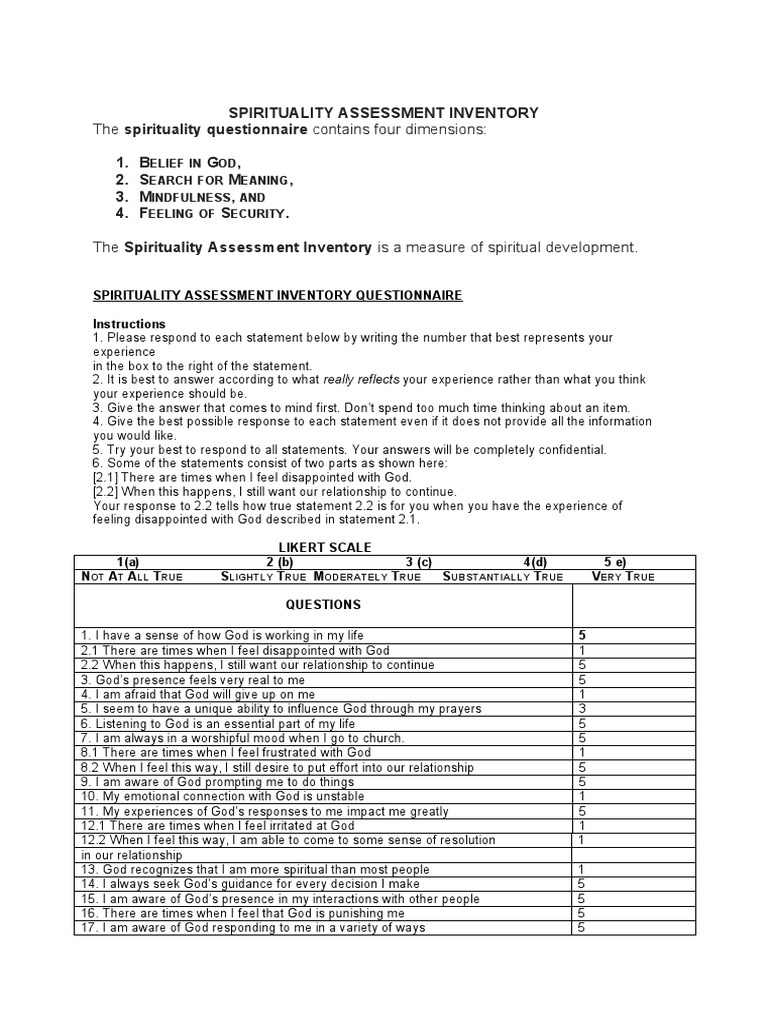 Spirituality Inventory Scale Survey | PDF | Prayer | Survey Methodology