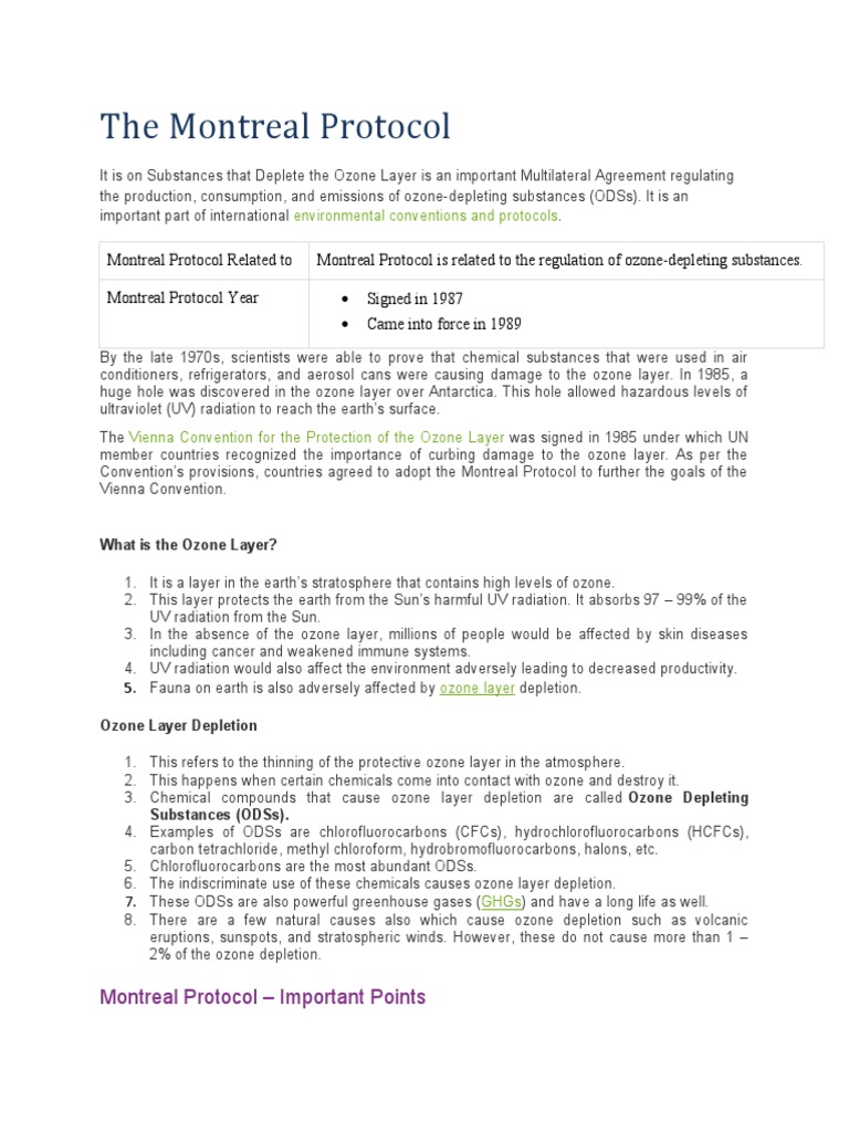 The Montreal Protocol | PDF | Ozone Depletion | Chlorofluorocarbon