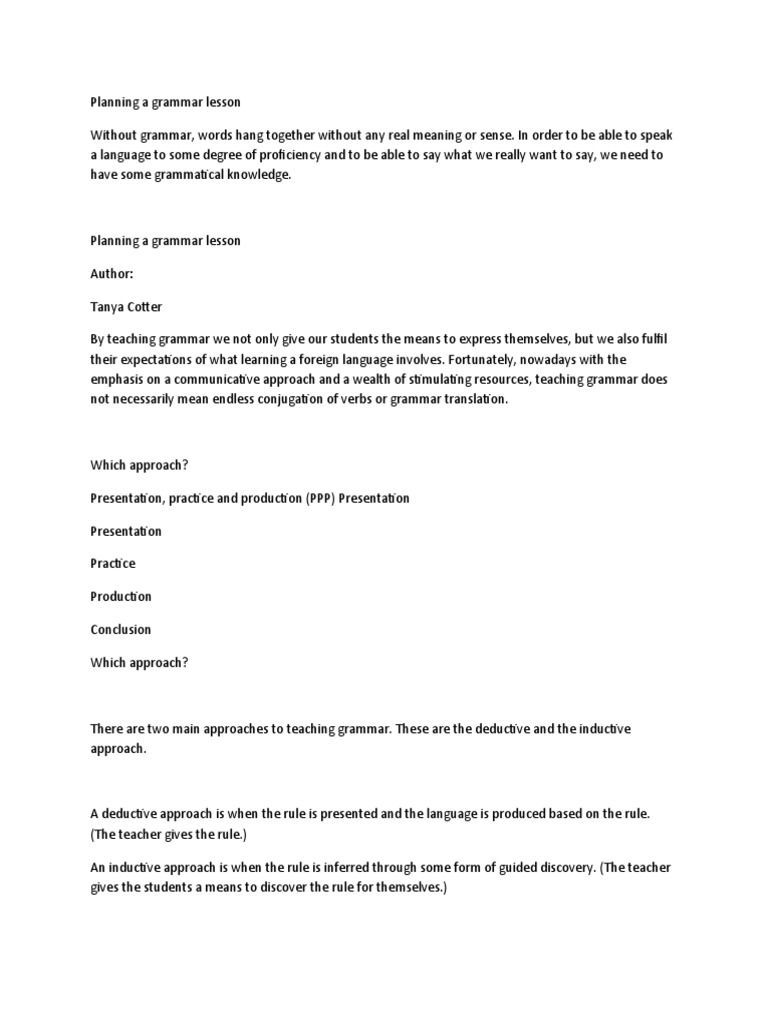 Designing A Grammar Lesson | PDF | Grammar | Question