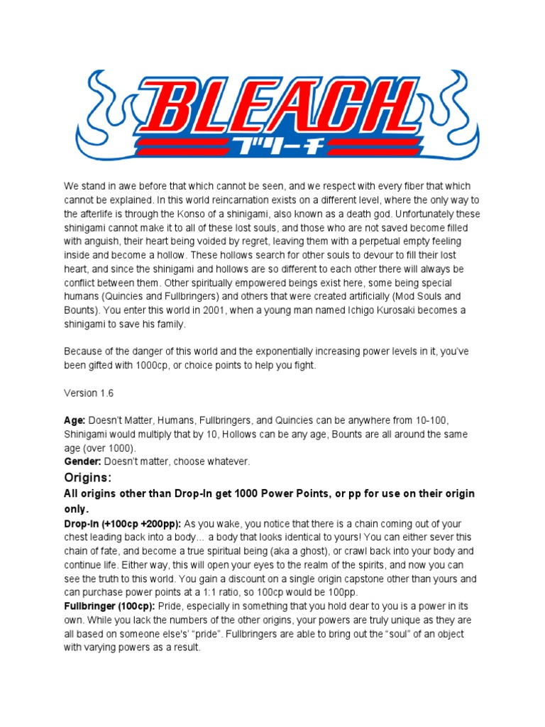 Bleach JumpChain | PDF | Sword | Blade