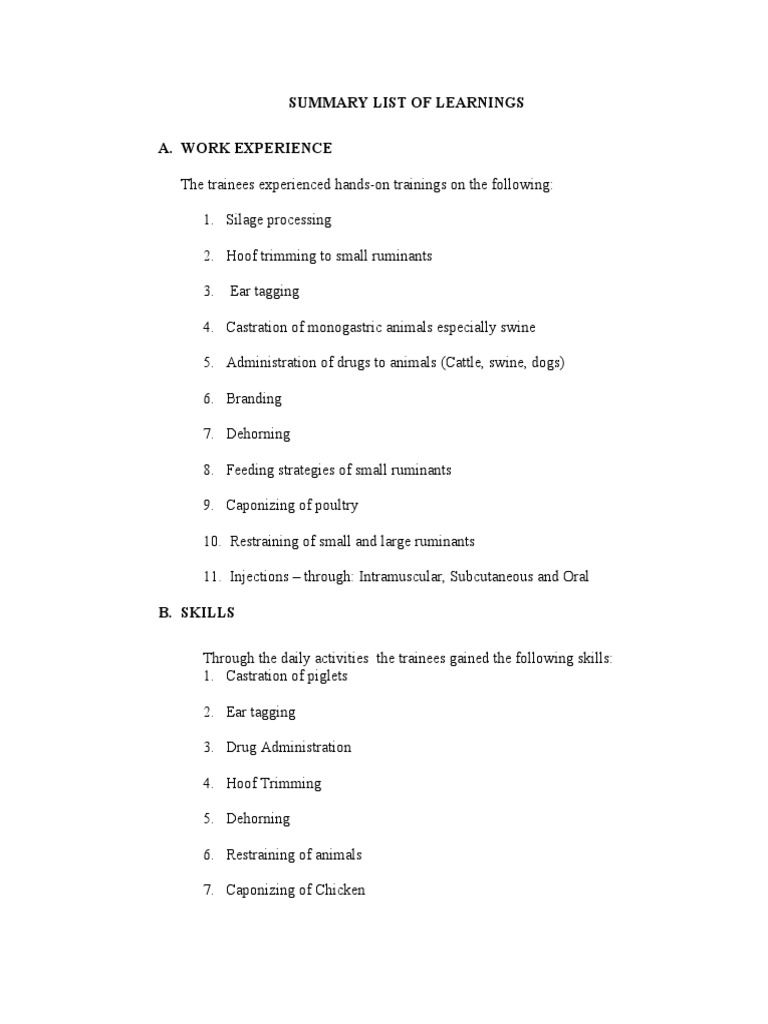 Summary List of Learnings A. Work Experience | PDF | Career & Growth ...