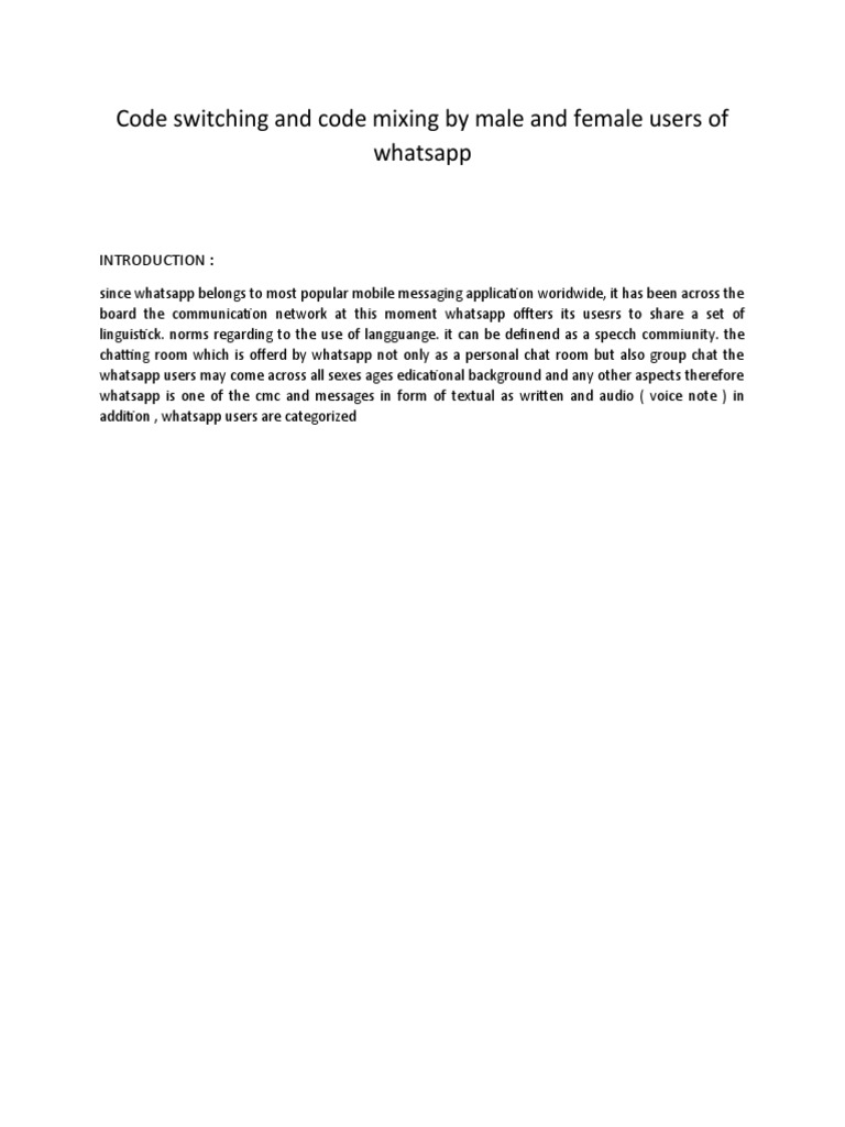 Code Switching and Code Mixing by Male and Female Users of Whatsapp | PDF