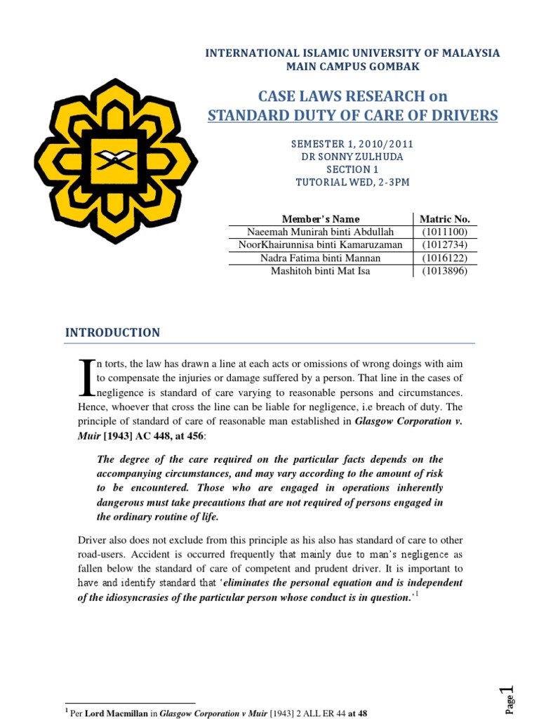 Driver Duty of Care Case Studies | PDF | Standard Of Care | Negligence