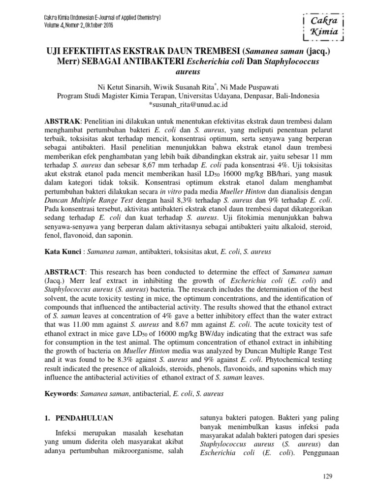 Jurnal Ilmiah UJI EFEKTIFITAS EKSTRAK DAUN TREMBESI (Samanea Saman ...