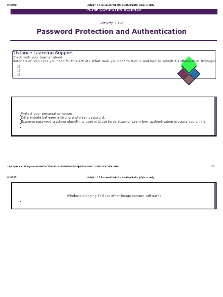 Activity 1.1.2 Password Protection & Authentication - Cybersecurity-2 | PDF | Password ...
