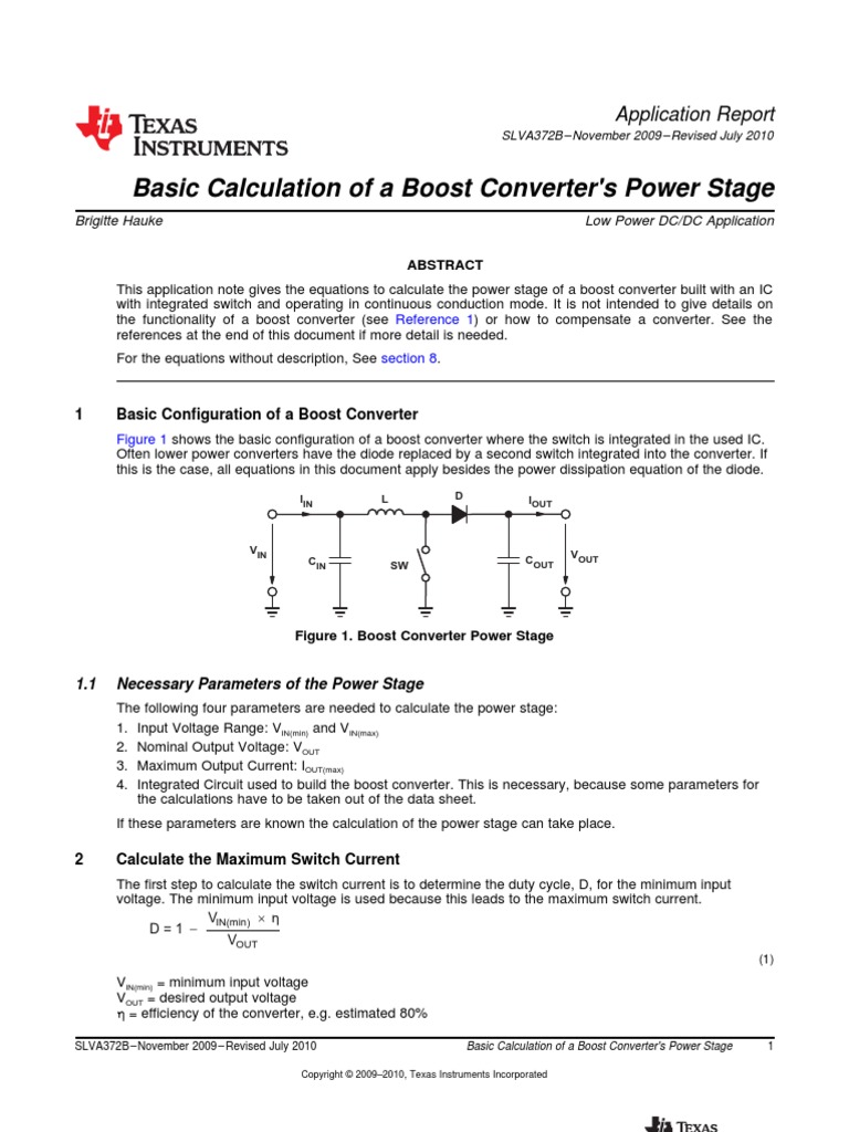 Slva372b Basic Calculation of A Boost Converter's Power Stage | PDF ...