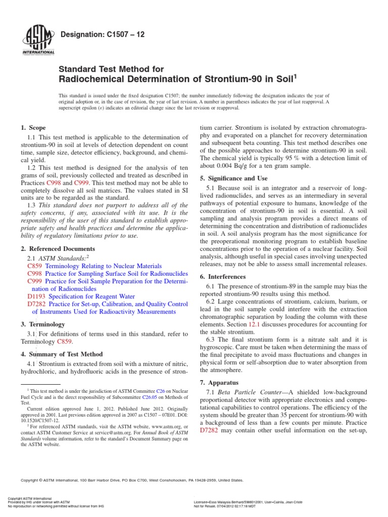 Astm C1507 | PDF | Filtration | Acid