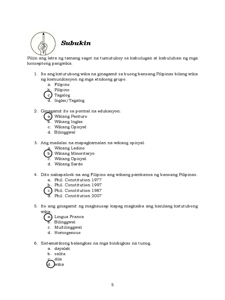 Module Komunikasyon w1 s1 Answer Key | PDF