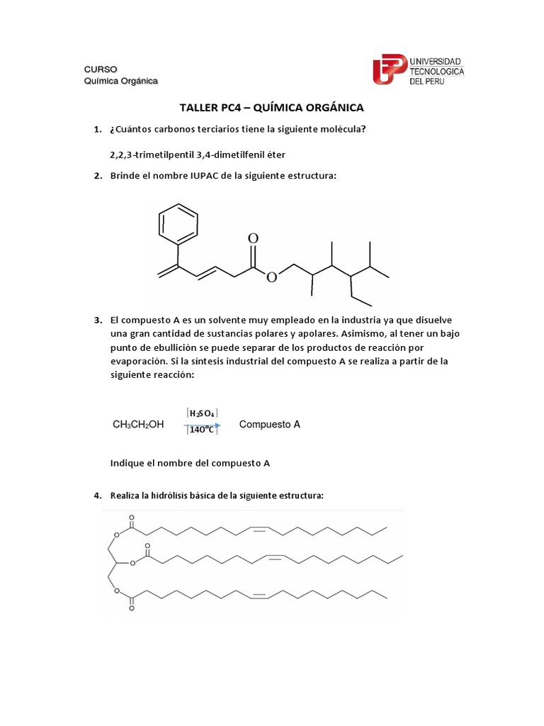 TALLER PC4 - Química Orgánica - 2020-1 | PDF