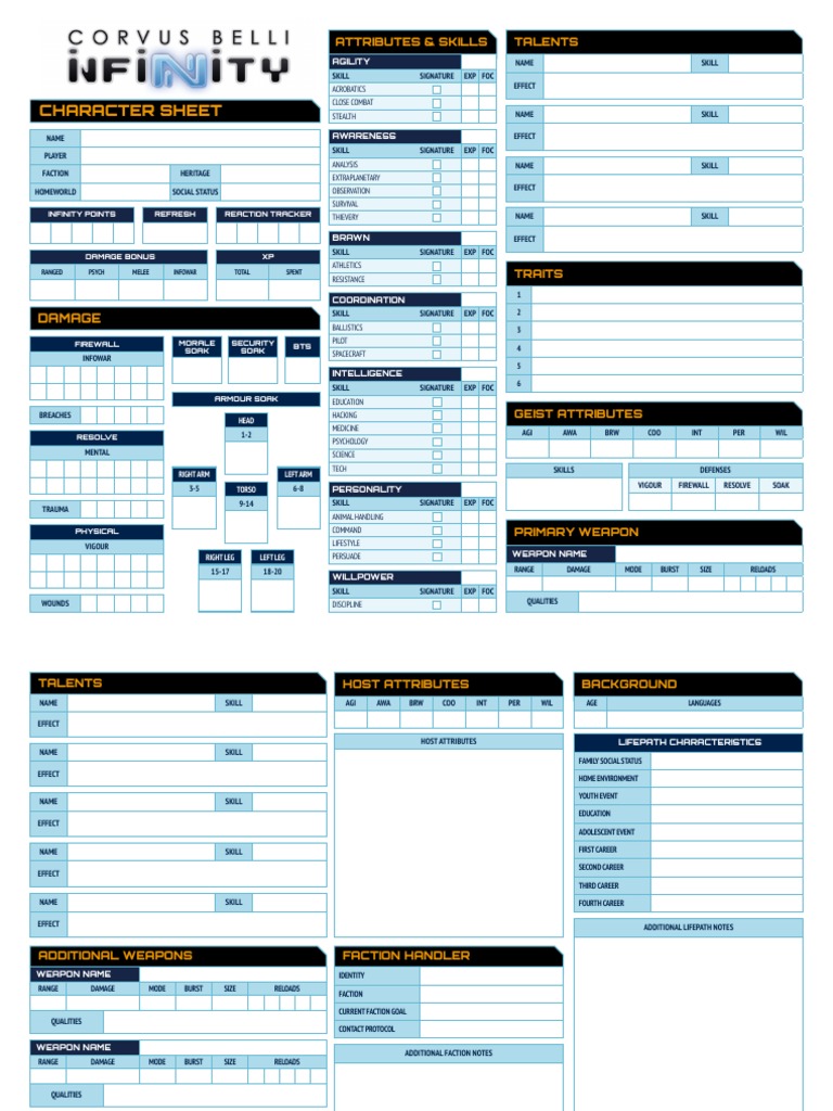 Infinity Character Sheet Printer Friendly | PDF | Psychology