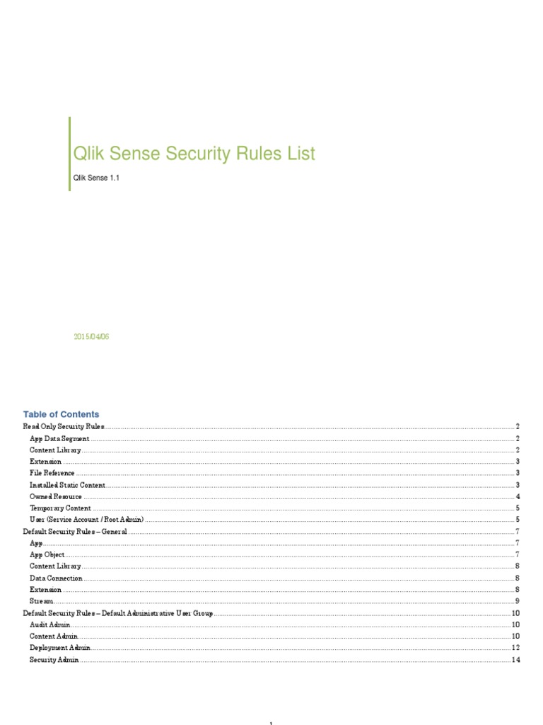 Qlik Sense Security Rule List (v1.1) | PDF | Computer File | Access Control