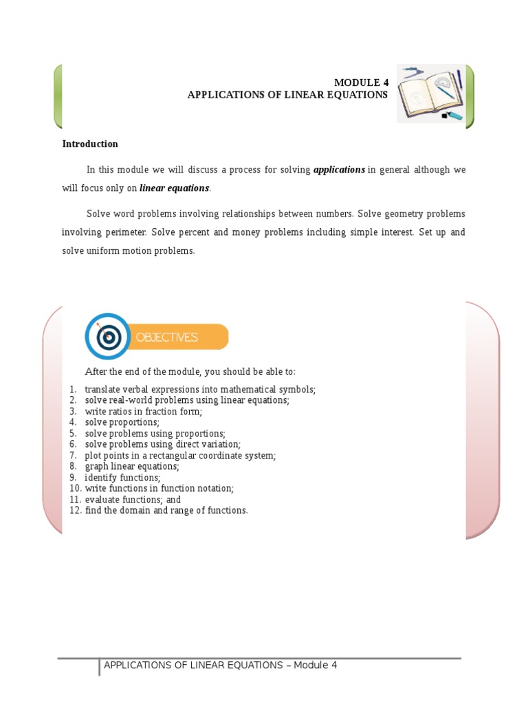 Applications of Linear Equations - Module 4 | PDF | Cartesian ...