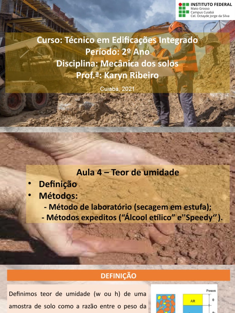 Aula 4 - Teor de Umidade - Integrado | Télécharger gratuitement PDF | Umidade | Solo